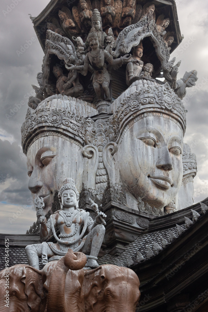 Pattaya, Thailand - 26 December, 2023: View on carved wooden sculpture ...