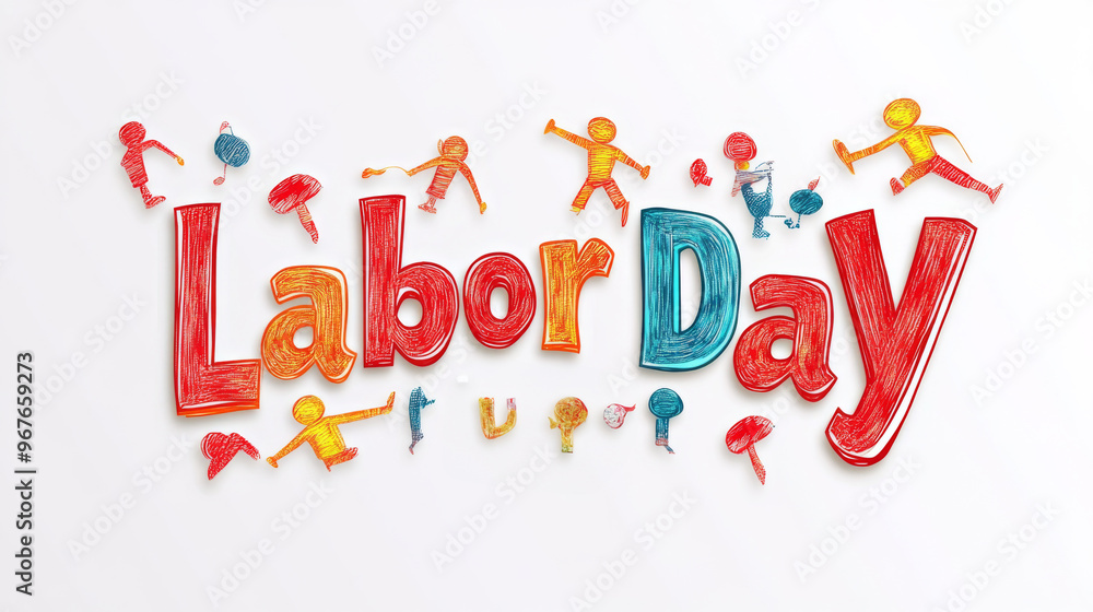 Colorful celebration of Labor Day featuring playful figures and festive ...