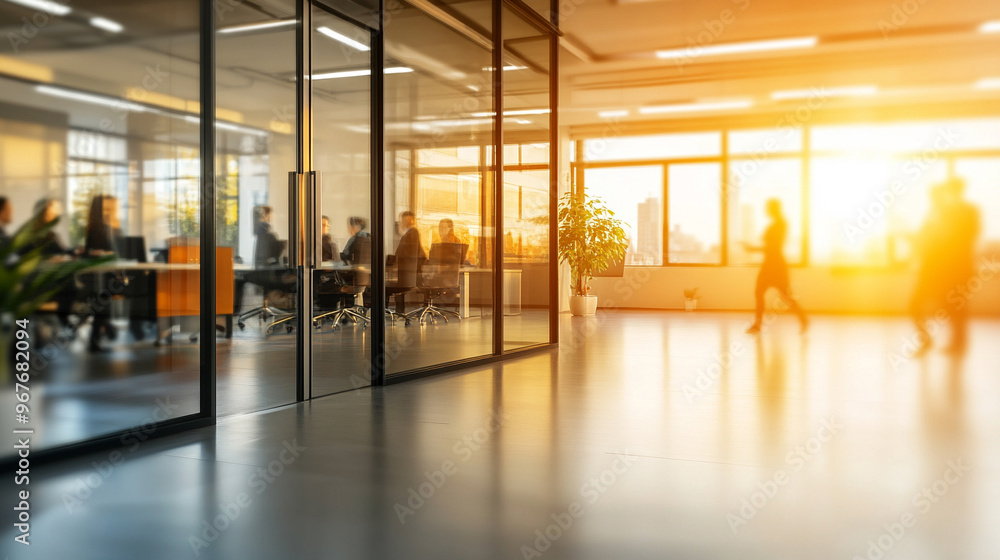 blurry office meeting scene with indistinct figures, conveying a sense ...