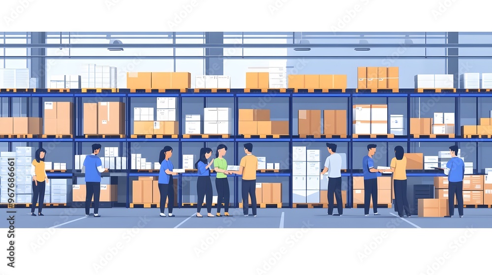 Workers in a warehouse managing incoming deliveries, checking items off ...