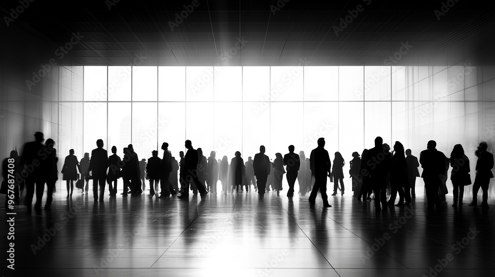blurry office meeting scene with indistinct figures, conveying a sense ...