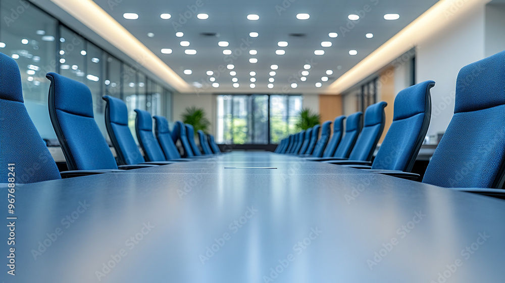 blurry office meeting scene with indistinct figures, conveying a sense ...