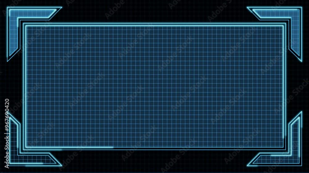 Empty frames with neon lines, eletronic blue lights motion animation ...
