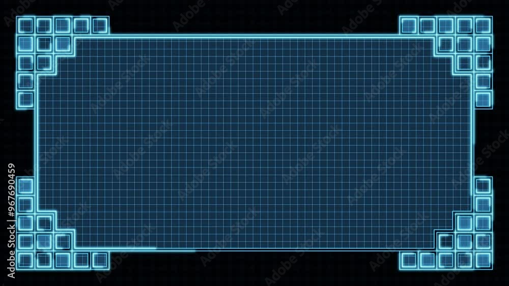 Empty frames with neon lines, eletronic blue lights motion animation ...