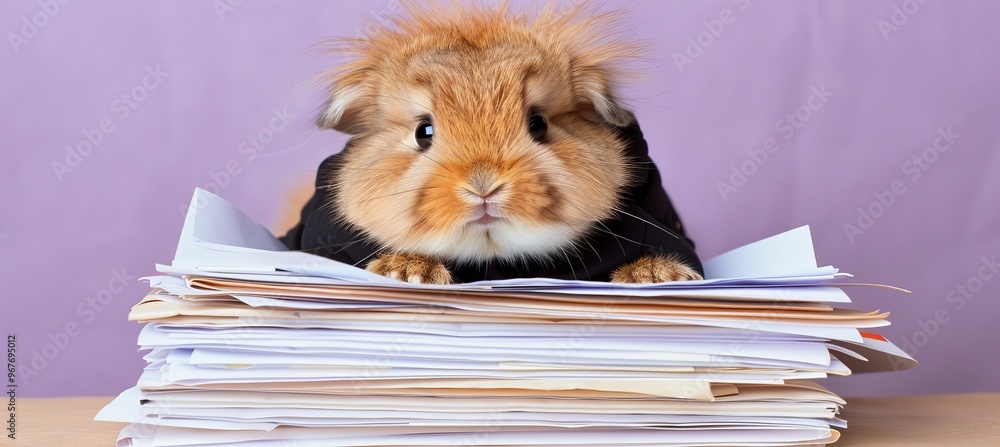 Exhausted Bunny Lawyer In Suit With Pile Of Paperwork. Office Work ...