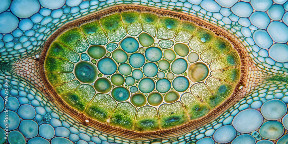 Cross-section of plant stem showing xylem, phloem, and vascular tissues ...