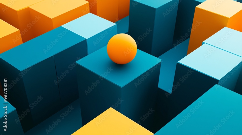 Dynamic 3D geometric shapes such as cubes spheres and pyramids layered ...