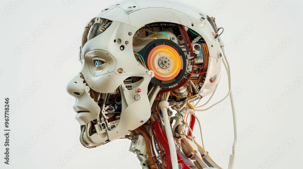 Poster Cross-section of a humanoid robot, showing its internal ...