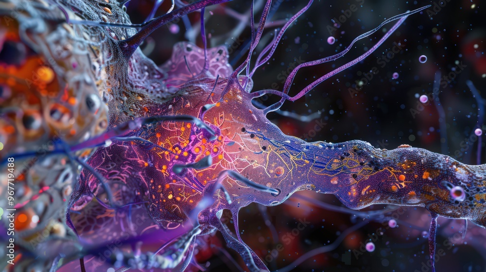 Cross-section of a nerve fiber, showing the myelin sheath and the ...