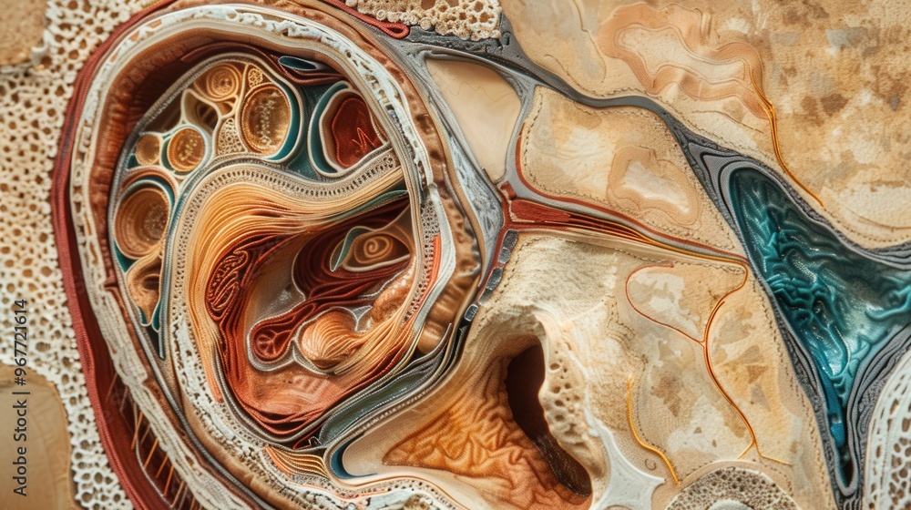 Cross-section of the ear, showing the outer, middle, and inner ear ...