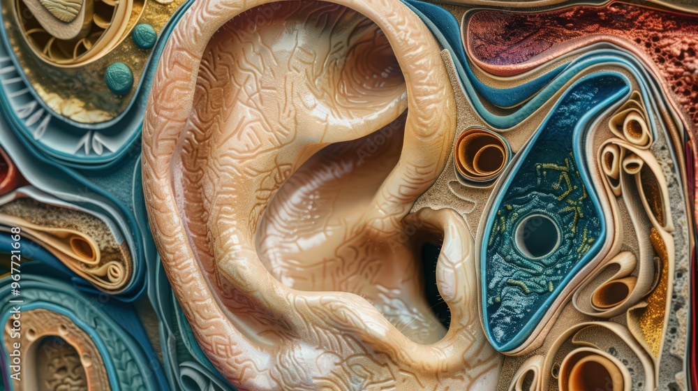 Cross-section of the ear, showing the outer, middle, and inner ear ...