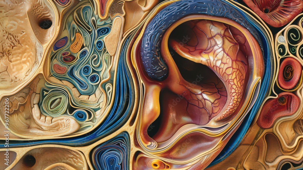 Cross-section of the human ear, showing the outer, middle, and inner ...