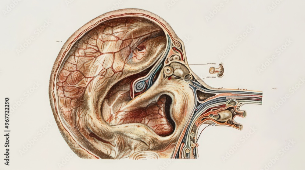 Cross-section of the human ear, showing the outer, middle, and inner ...