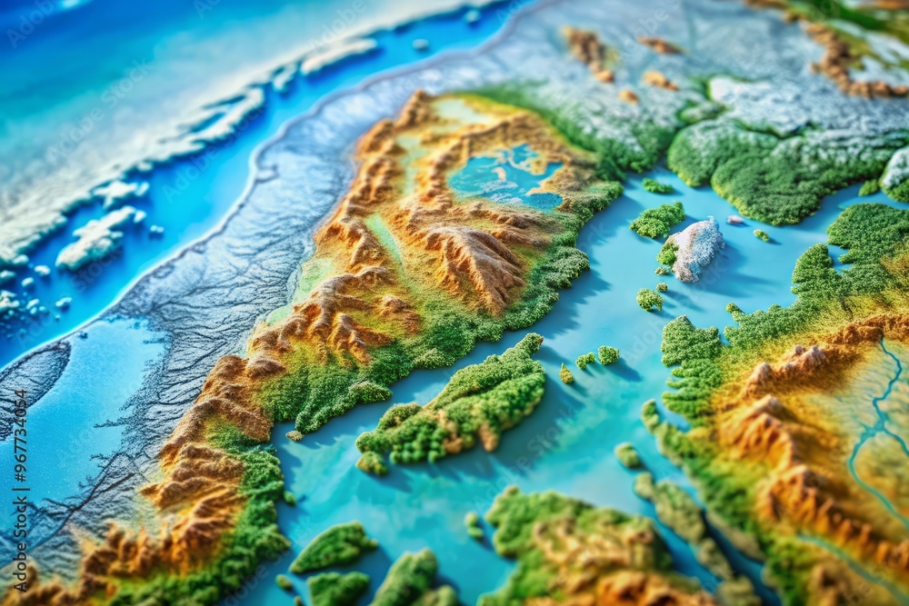 A detailed topographic map showcases the Nordic regions of Norway ...