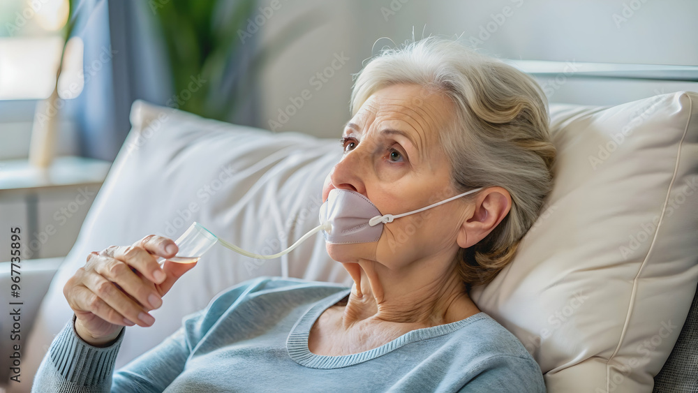 Patient receiving nasogastric tube feeding at home, patient care, home ...