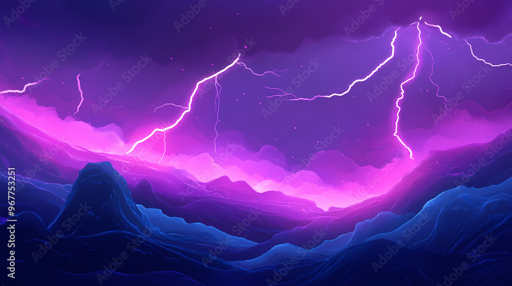 Forced perspective lightning storm against stormy indigo background ...