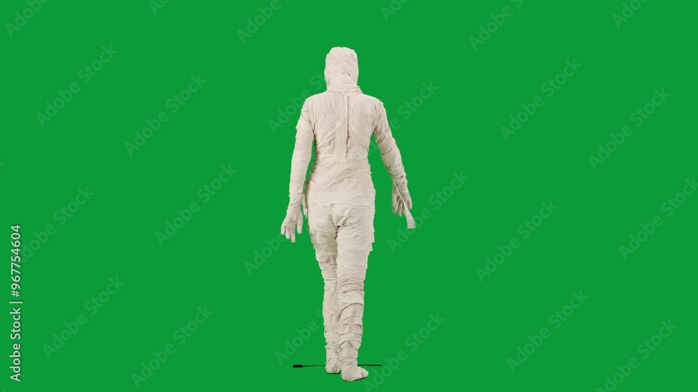 Portrait of person in a mummy bandage on chroma key green screen ...