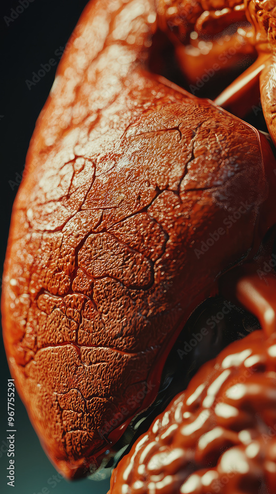 Close up view of human liver showcasing its intricate texture and ...