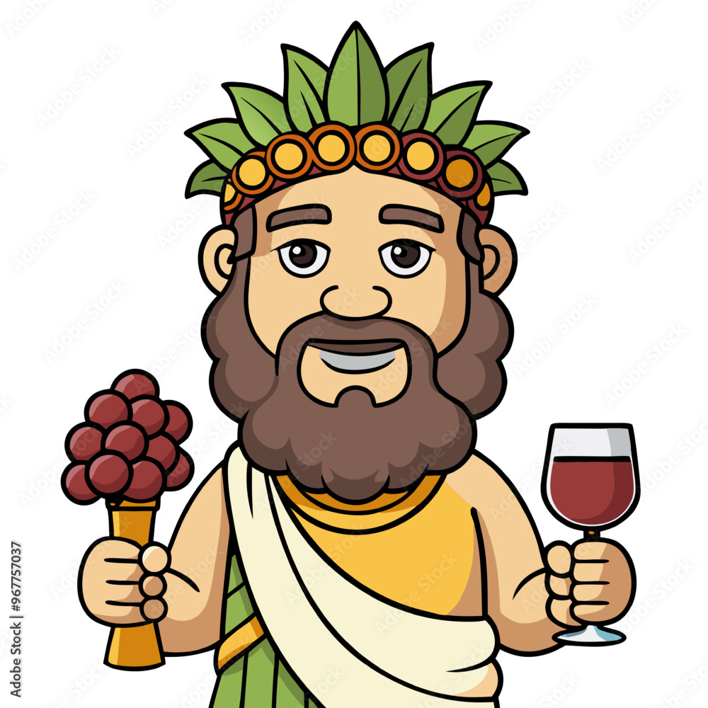 Bacchus, God of Wine: A jovial cartoon illustration of Bacchus, the ...