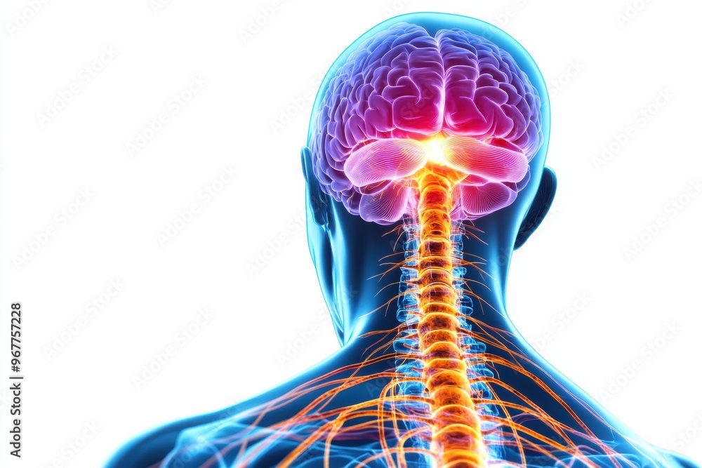 ภาพประกอบสต็อก Anatomical illustration of a human brain and spine ...