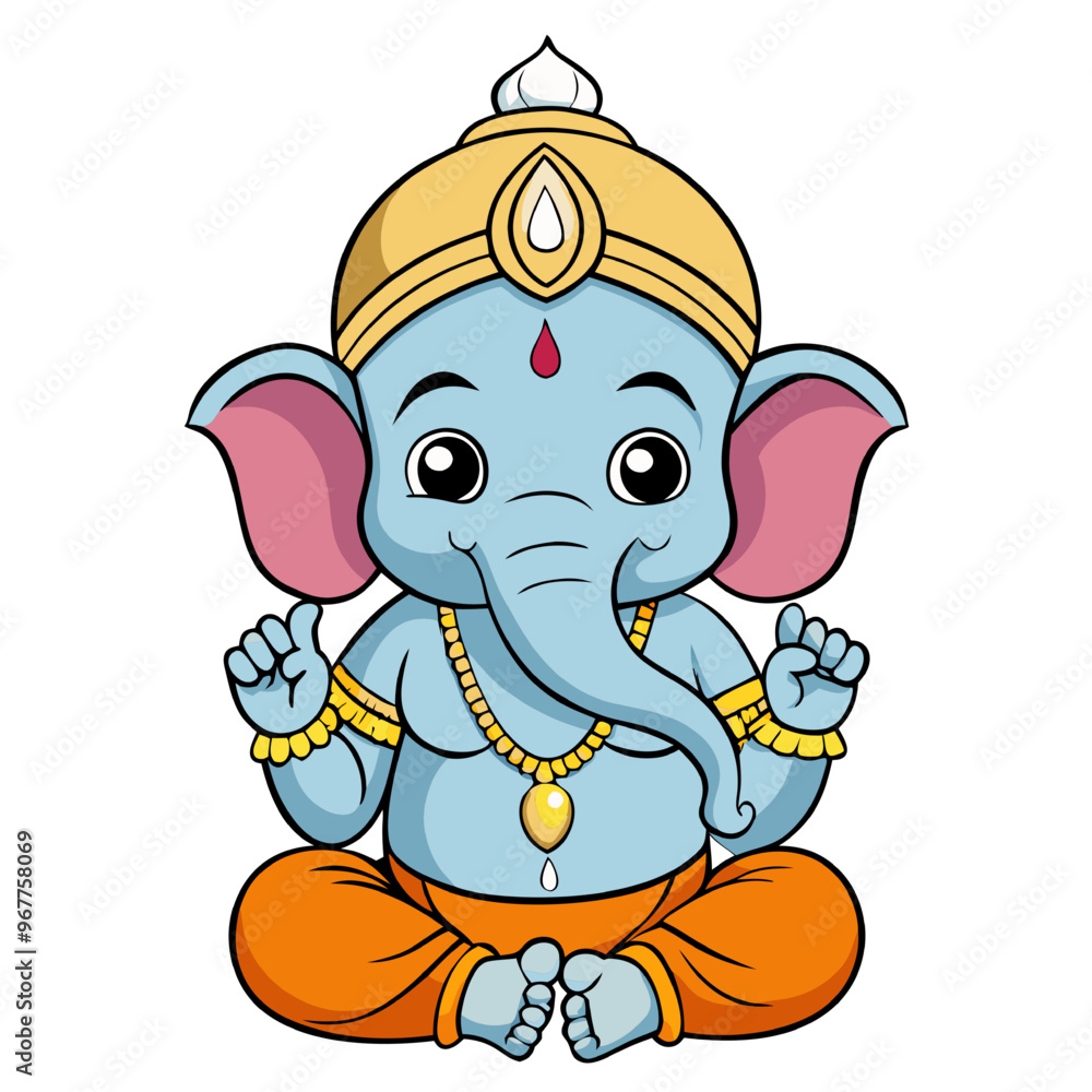 Cute Cartoon Ganesha: A cheerful and adorable cartoon depiction of Lord ...