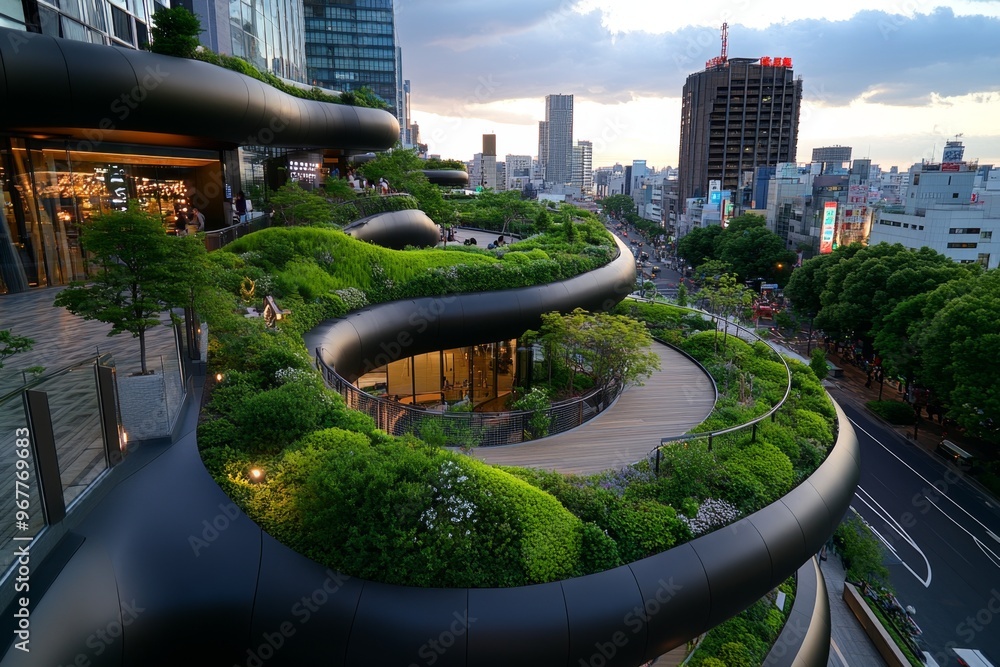 The bustling Namba Parks complex, with its rooftop gardens, flowing ...