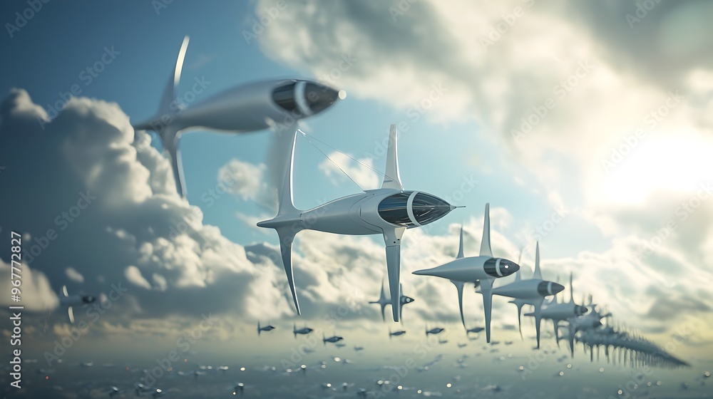 Futuristic Wind Turbines Harnessing Energy from Jet Streams in Elegant ...