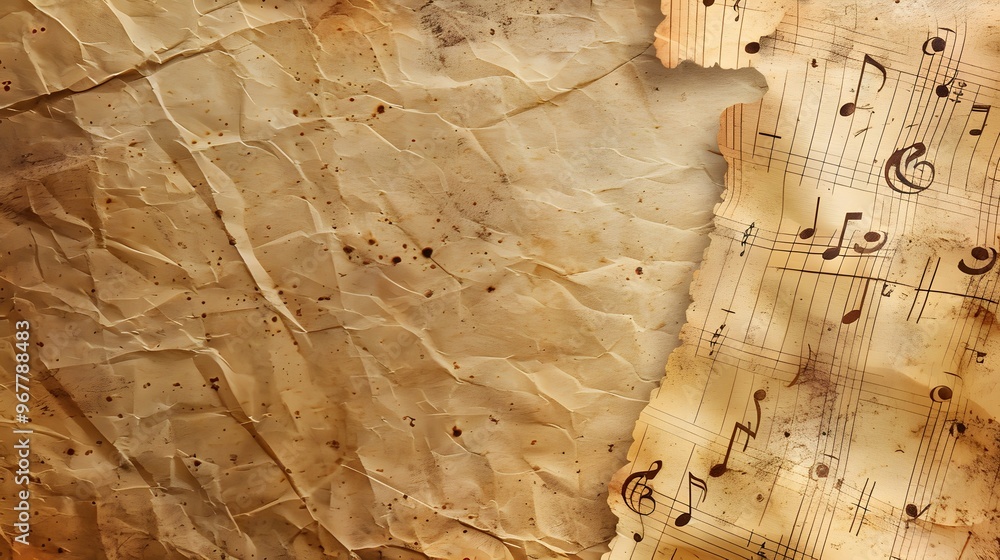 Atmospheric Music Background Featuring Vintage Notes on an Aged Brown ...