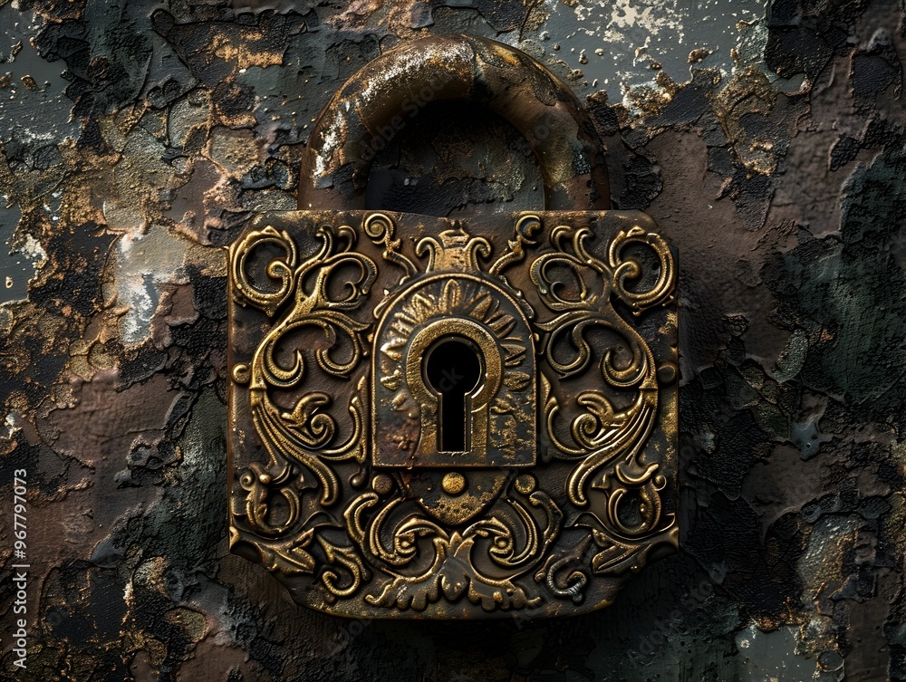 Vintage Bronze Padlock with Ornate Details Evoking Historical Security ...