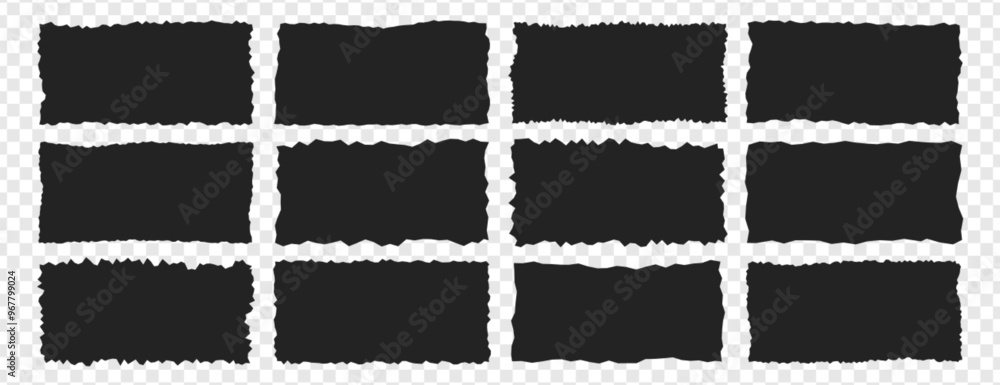 Set of black grunge rectangle frames with jagged edges. Geometric ...
