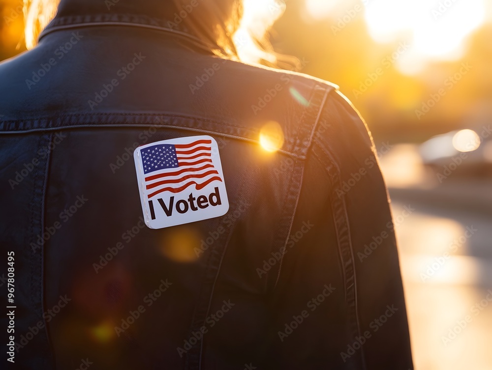 Voter Proudly Displays I Voted Sticker Outside Polling Place in Bright ...