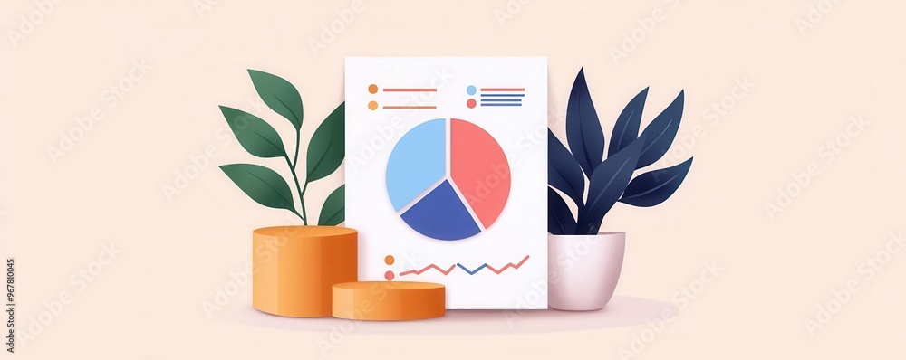 Colorful chart illustrating data analysis alongside decorative plants ...
