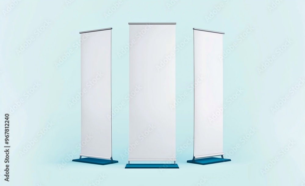Front and back side view of blank white roll-up banner display mockup ...
