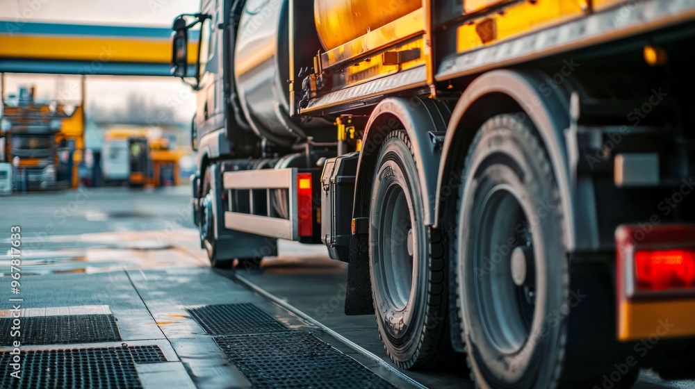 Tanker Truck to transport fuel in industrial petroleum plant. Closeup ...