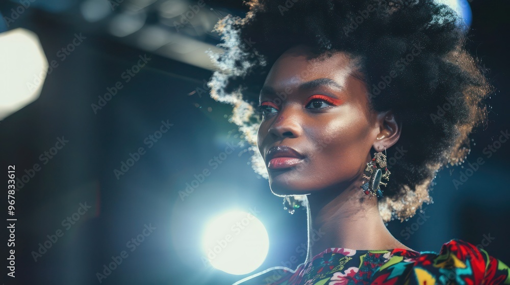 Black female model elegantly presenting designer creation at a high ...