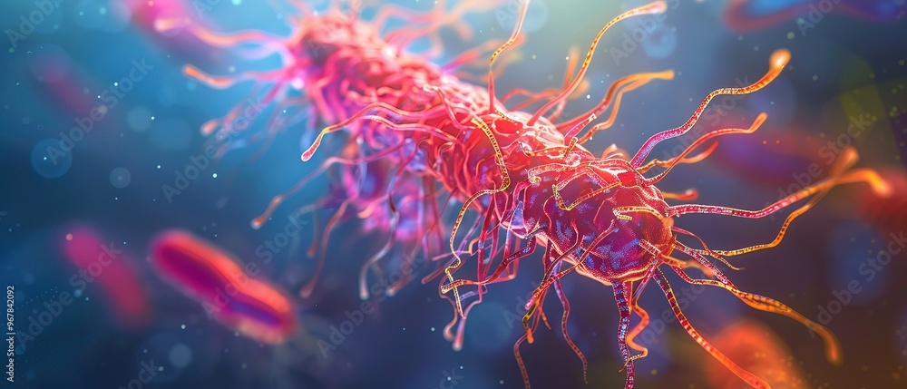 Macro view of a Clostridium difficile bacterium, highlighting the ...