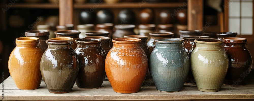 Traditional Korean earthenware pots onggi used for fermenting, Korean ...