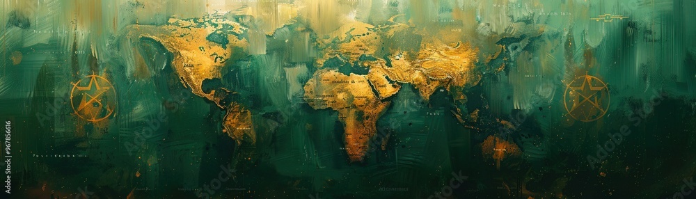 Illustrate a world map where nuclear symbols are replaced with olive ...