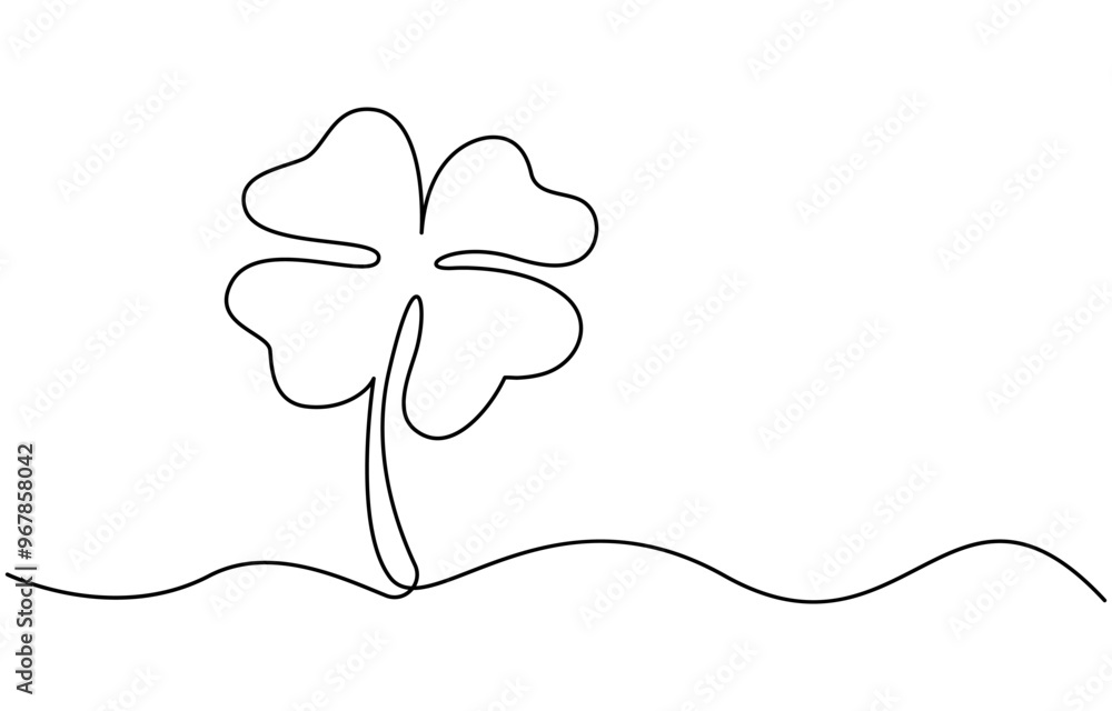 Continuous one line drawing of four leaf clovers. Isolated on white ...