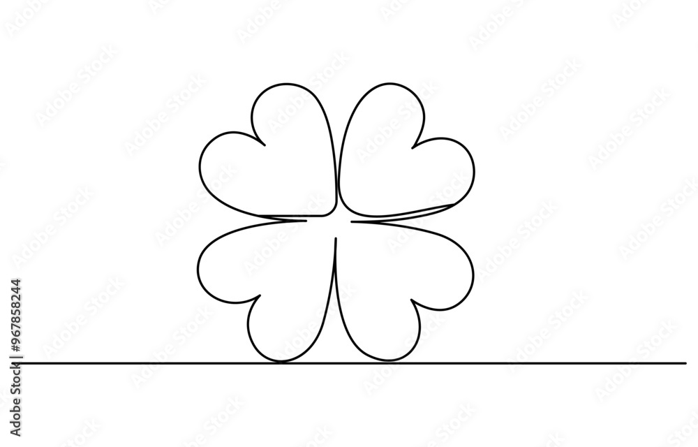 Continuous one line drawing of four leaf clovers. Isolated on white ...