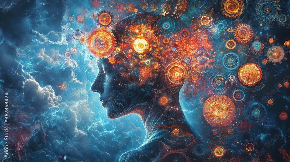 Chakras visualized as gears in the mind, each turning in harmony to ...