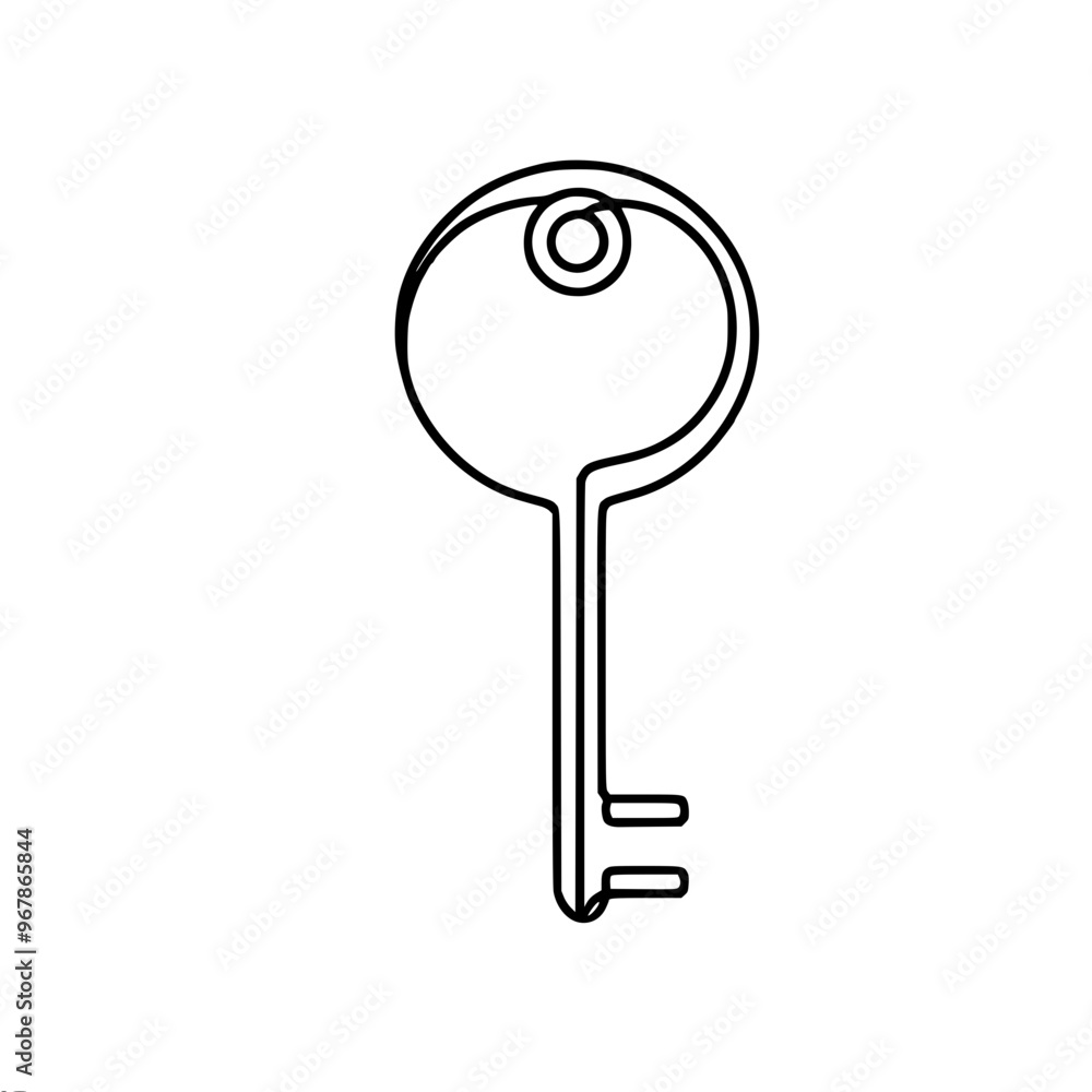 Simple linear vector illustration of a key with a round head and two ...