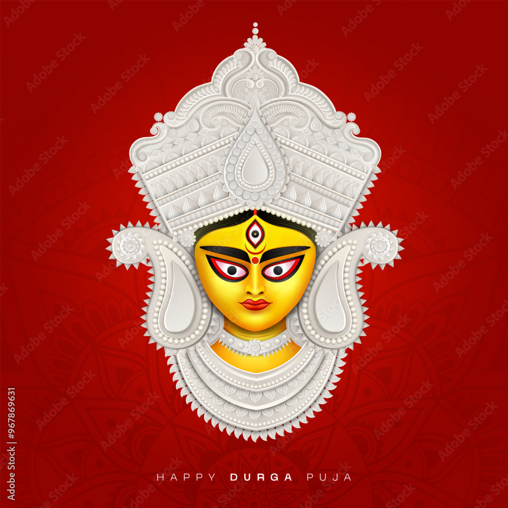 goddess durga face illustration for happy durga puja festival banner ...