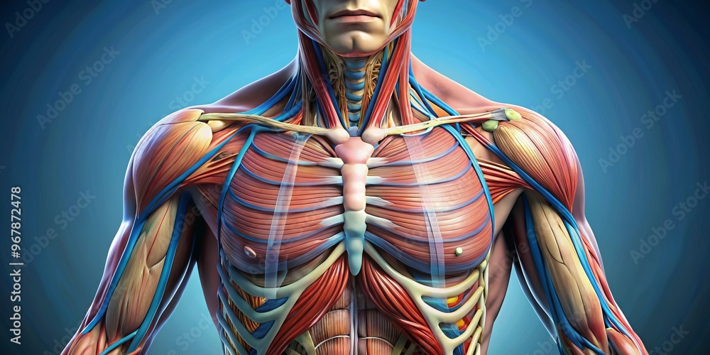 Male chest anatomy human body structure muscles and bones detailed ...