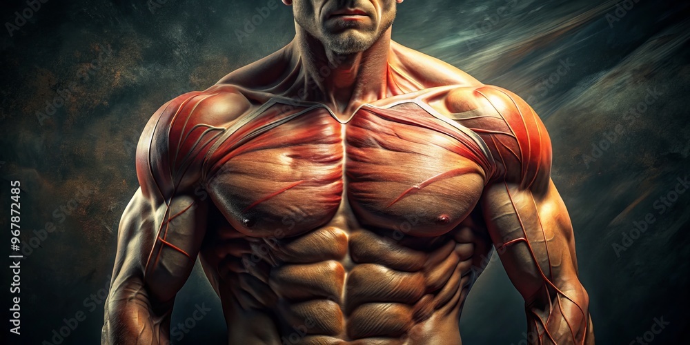 male chest anatomy in shadow realistic style dramatic lighting and ...