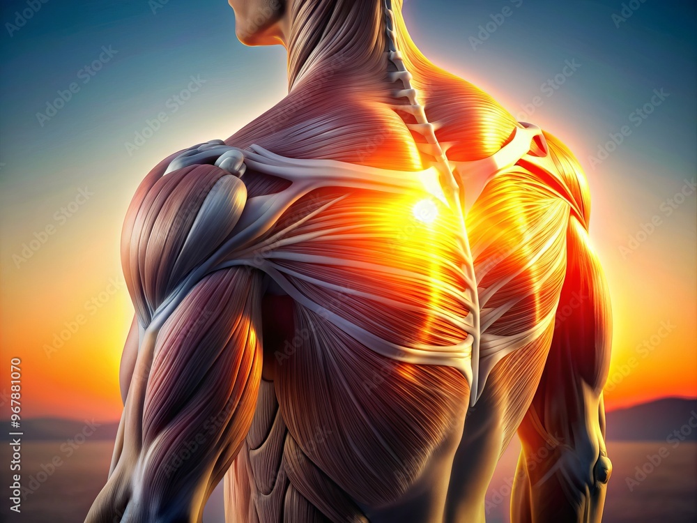 Muscle Structure of the Shoulder in Golden Hour Stock Illustration ...