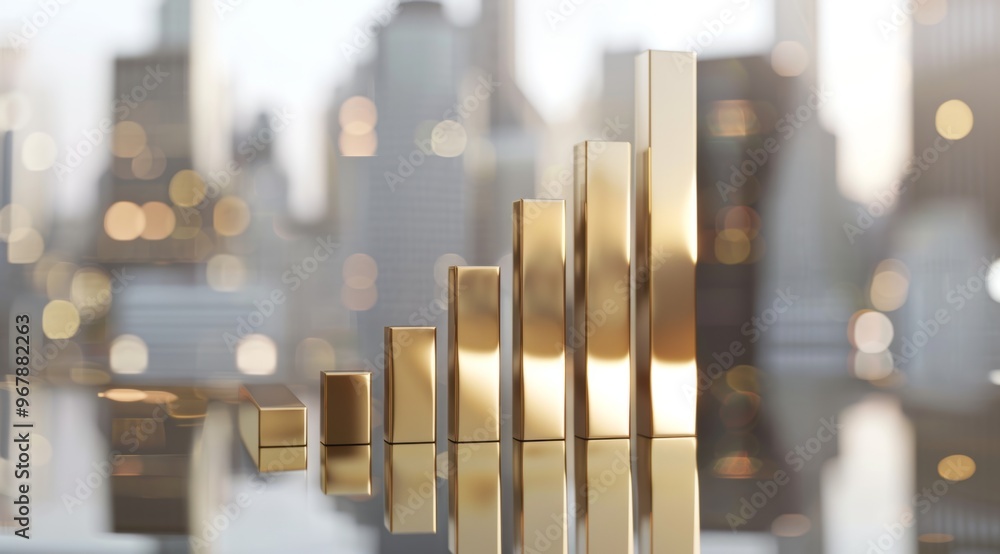 3D render of a gold bar graph Gold trade chart stock analysis on growth ...