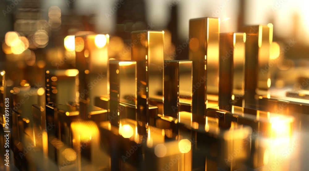 3D render of a gold bar graph Gold trade chart stock analysis on growth ...