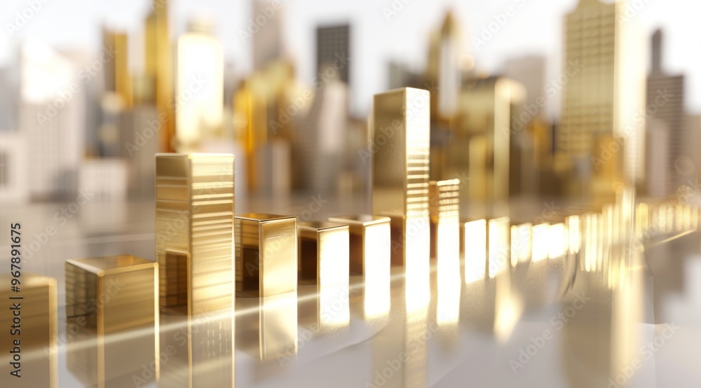 3D render of a gold bar graph Gold trade chart stock analysis on growth ...