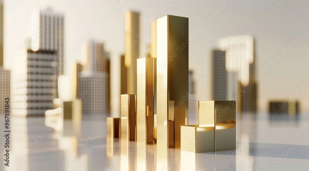 3D render of a gold bar graph Gold trade chart stock analysis on growth ...